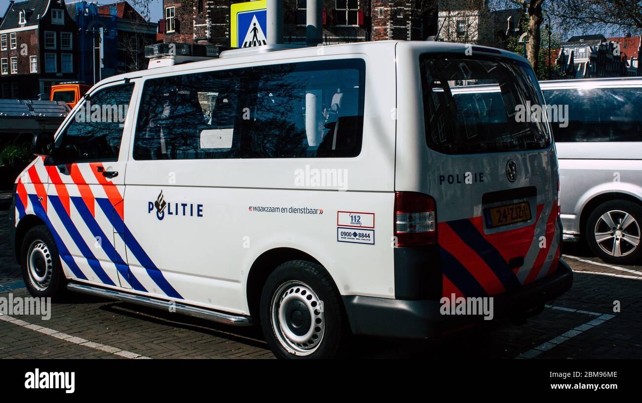 Amsterdam Netherlands April 8, 2019 View of a Dutch police car parked ...