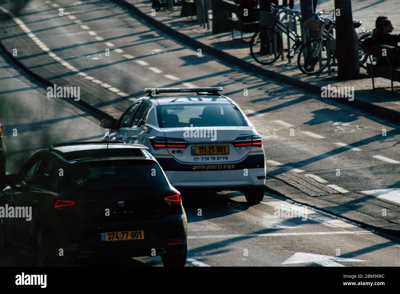 Tel Aviv Israel December 08, 2019 View of a Israeli police car rolling ...