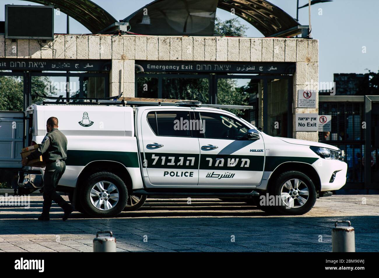 Jerusalem Israel June 19, 2019 View of Israeli police car parked front ...