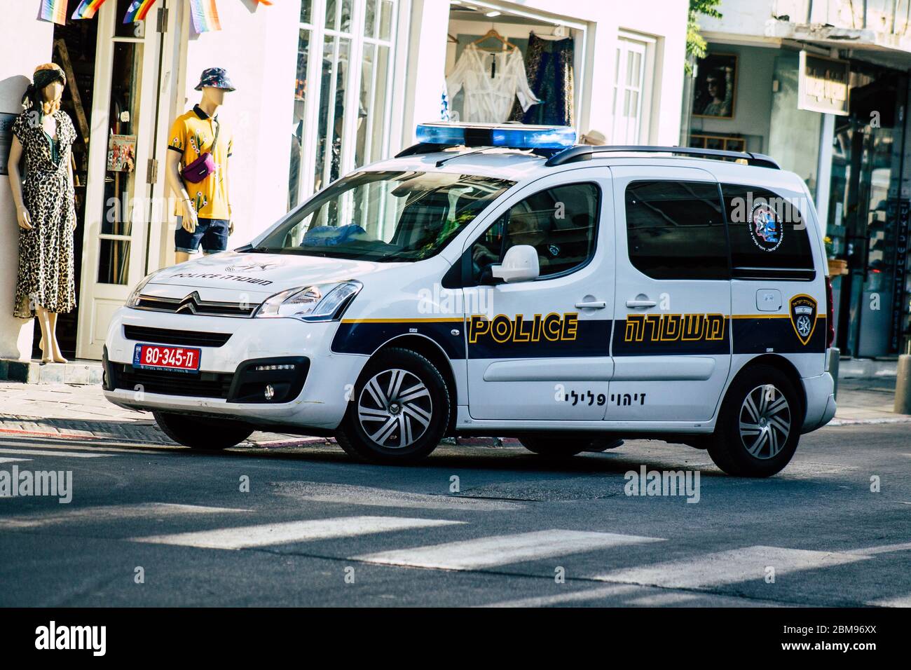 Tel Aviv Israel June 16, 2019 View of a Israeli police car rolling in ...