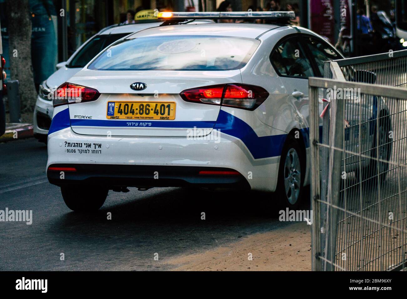 Tel Aviv Israel July 18, 2019 View of a Israeli police car rolling in ...