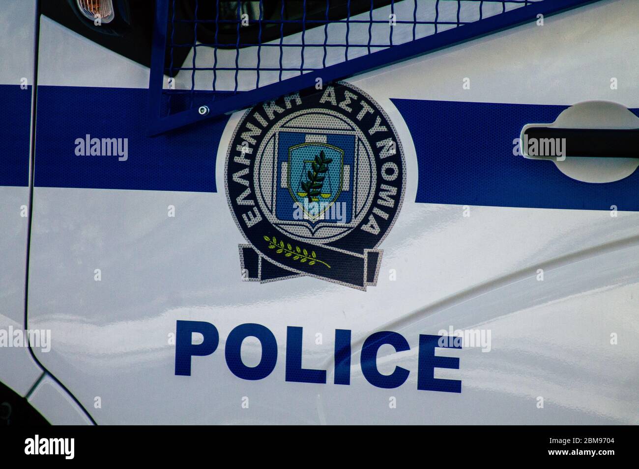 Athens Greece August 28, 2019 View of a Greek police car parked front ...