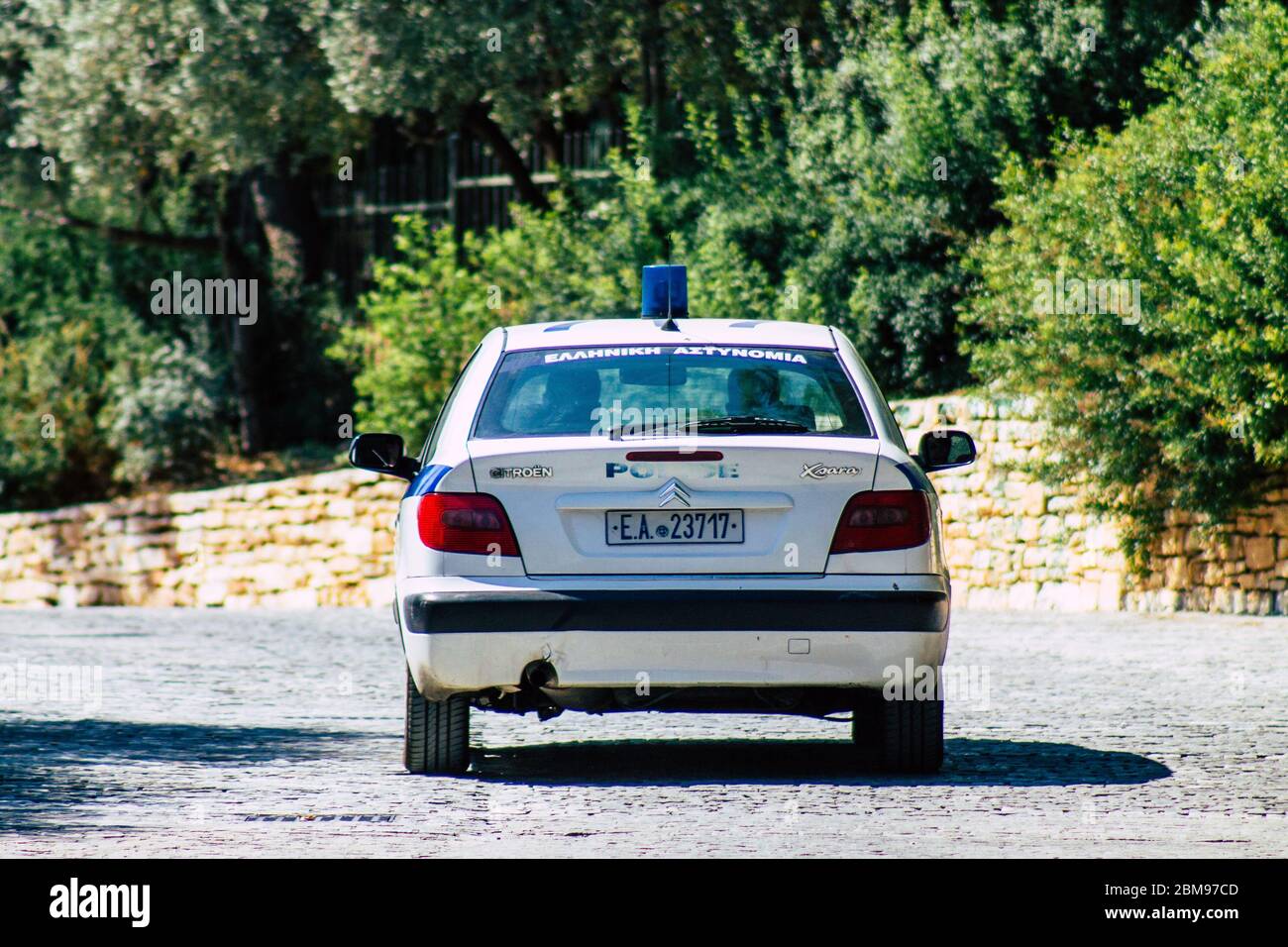 Athens Greece September 5, 2019 View of a Greek police car driving ...