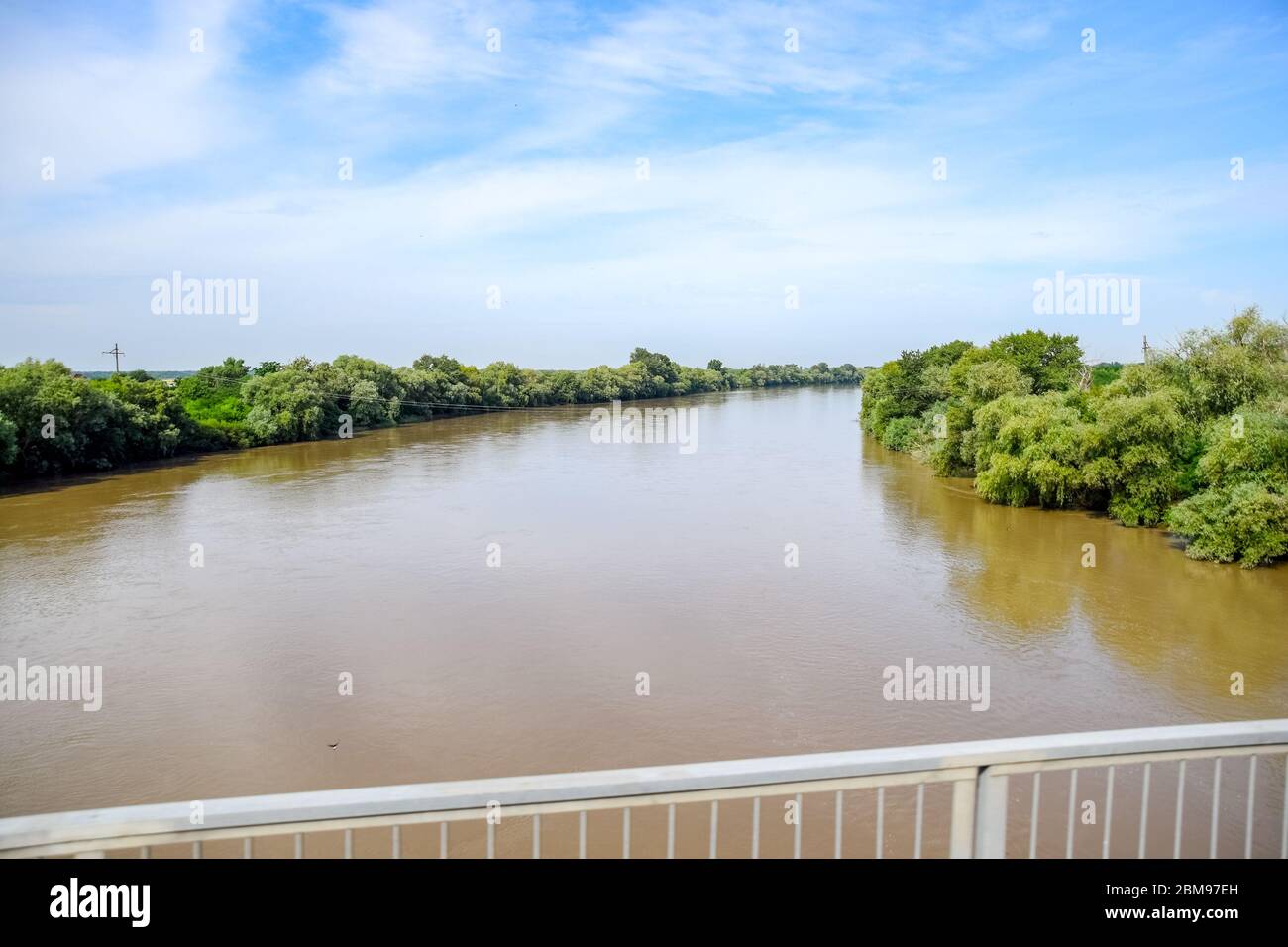 Passing over the bridge over the river. The landscape of the river, the ...