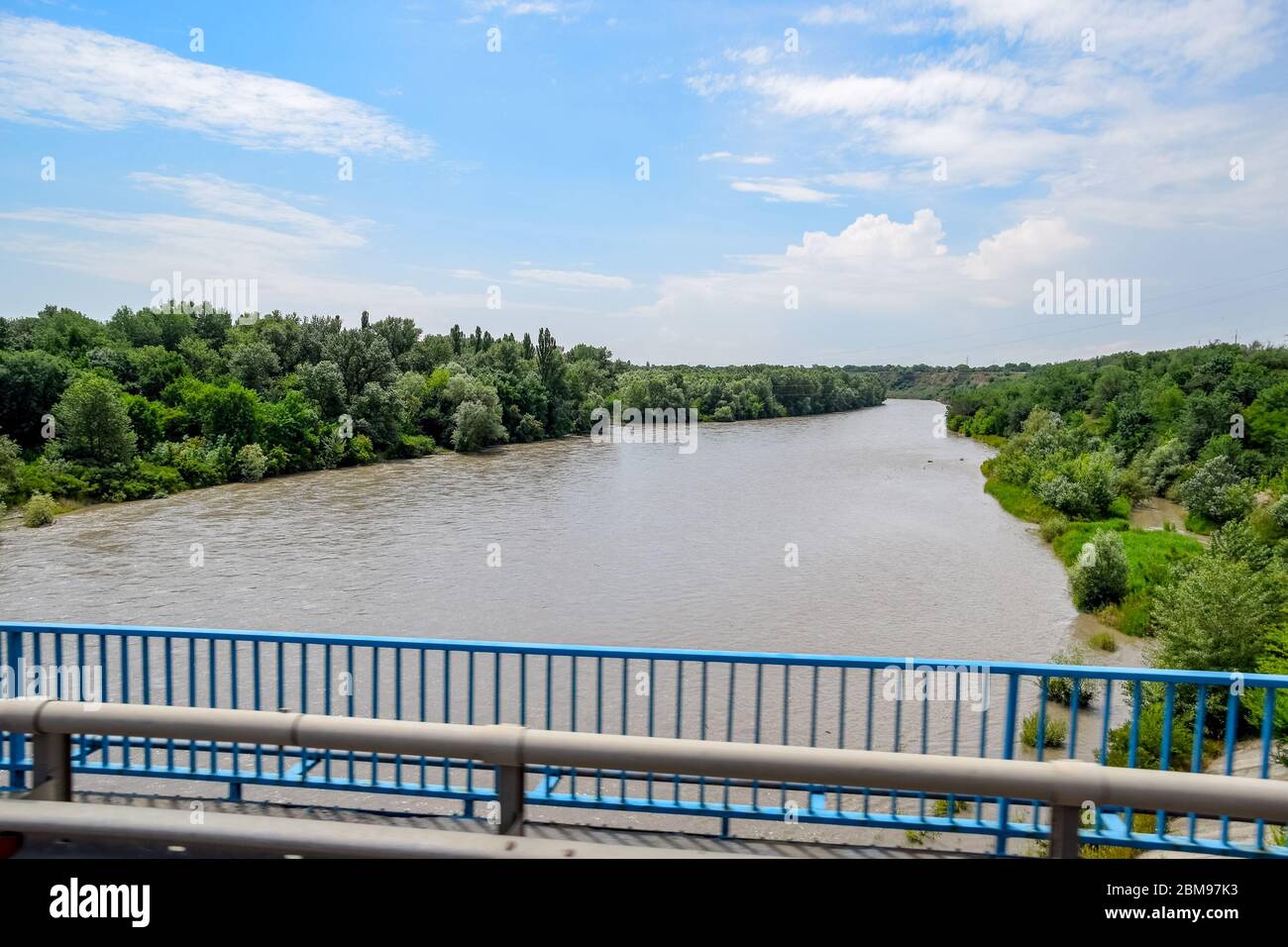 Passing over the bridge over the river. The landscape of the river, the ...
