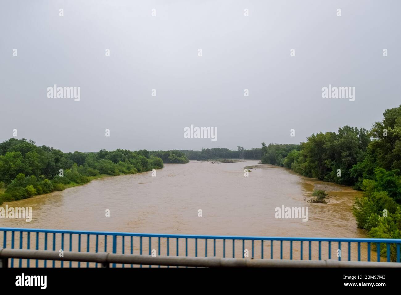 Passing over the bridge over the river. The landscape of the river, the ...