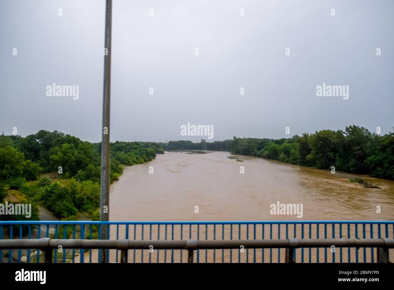 Passing over the bridge over the river. The landscape of the river, the ...