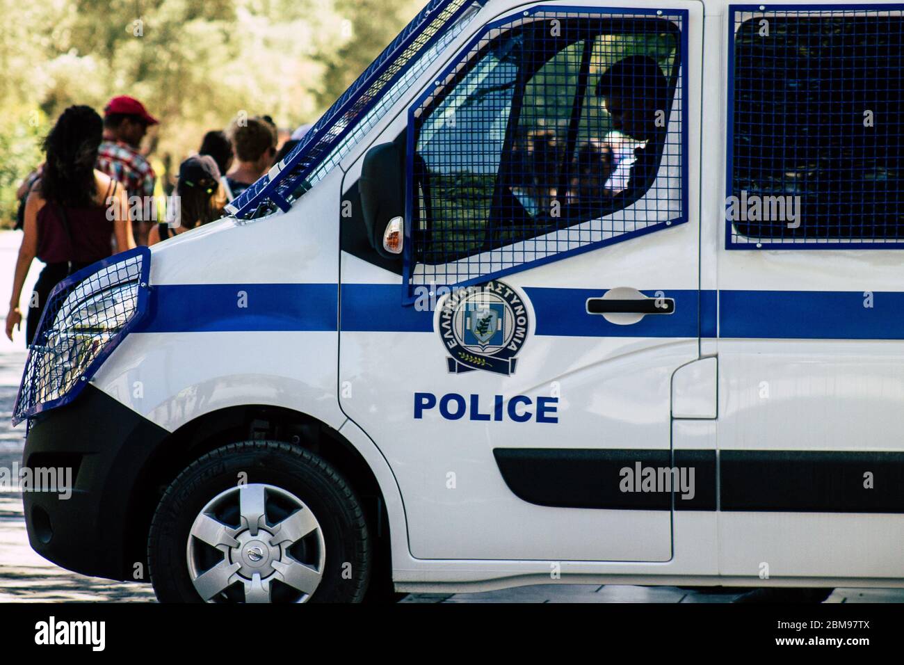 Athens Greece August 28, 2019 View of a Greek police car parked front ...