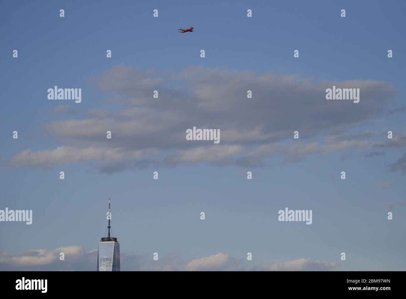 New York, United States. 07th May, 2020. JetBlue airplanes fly over One ...