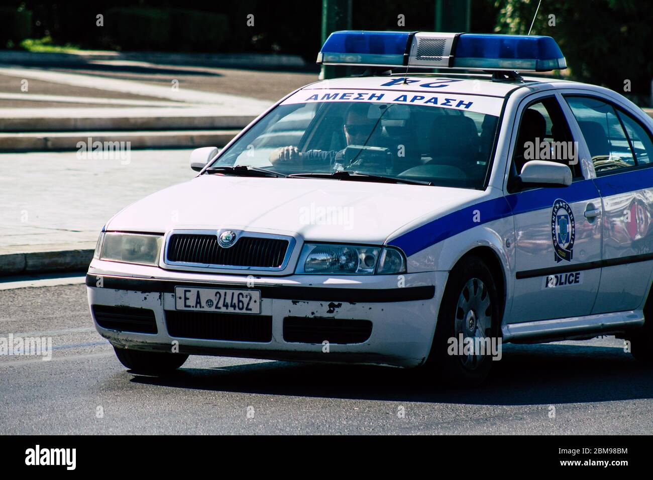 Athens Greece September 1, 2019 View of a Greek police car driving ...