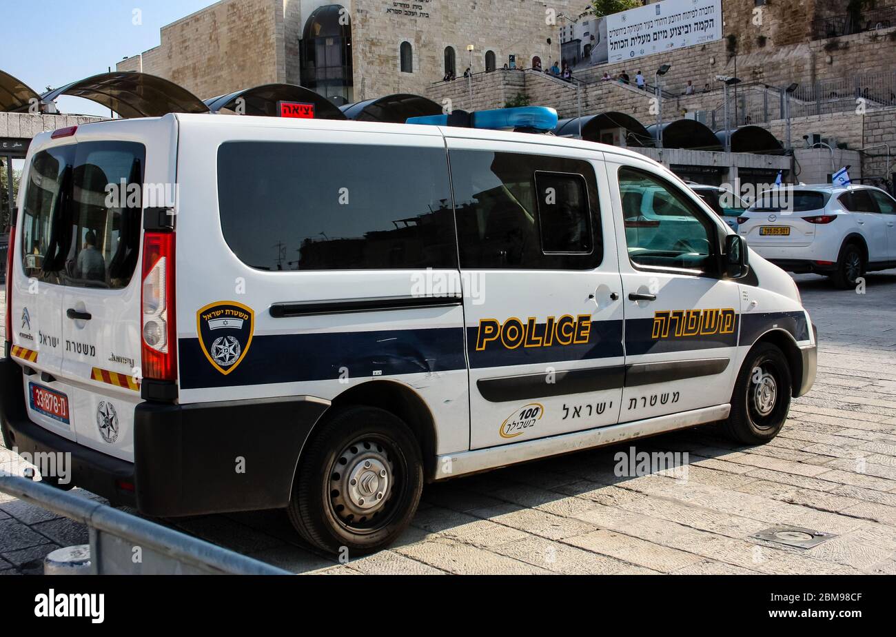 Jerusalem Israel April 16, 2018, View of a Israeli police car in the ...