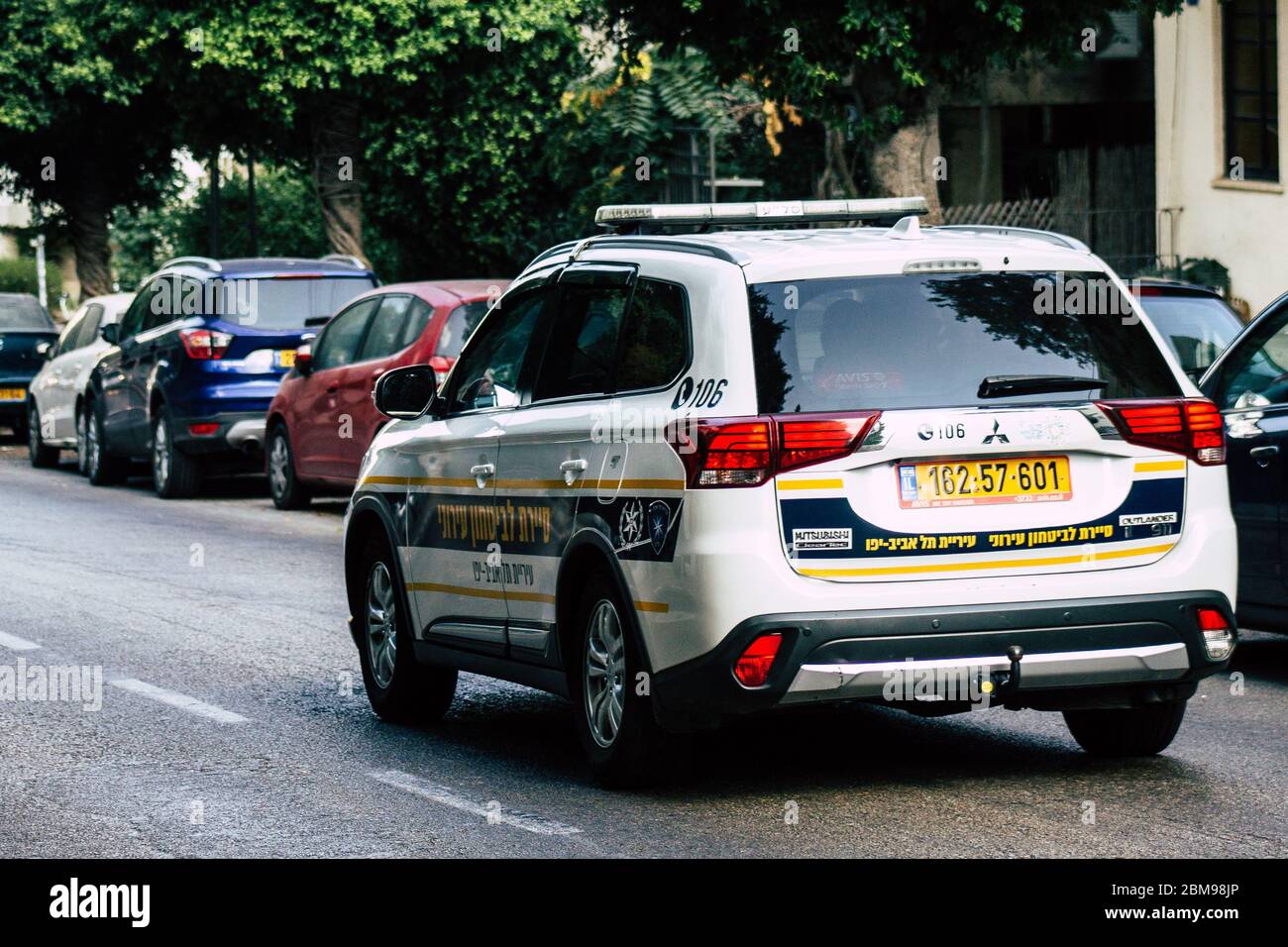 Tel Aviv Israel July 27, 2019 View of a Israeli police car rolling in ...