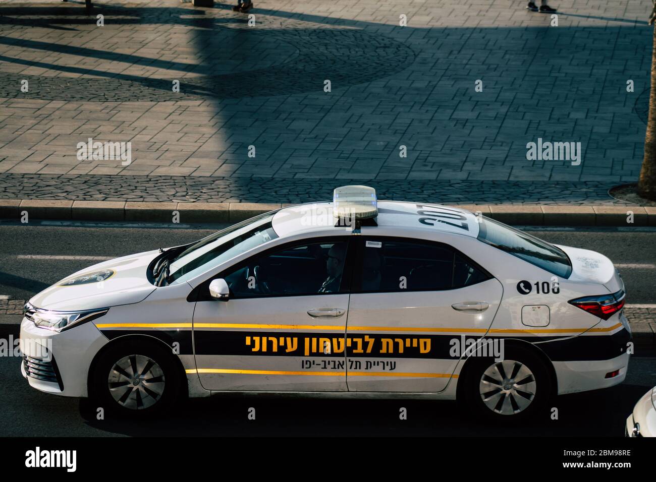 Tel Aviv Israel December 08, 2019 View of a Israeli police car rolling ...
