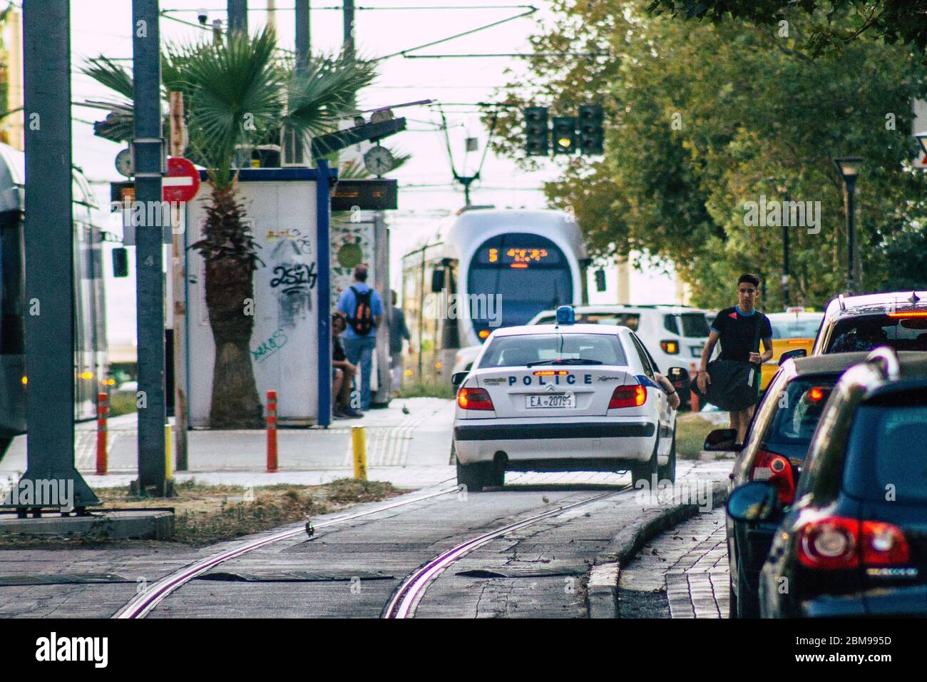 Athens Greece September 9, 2019 View of a Greek police car driving ...