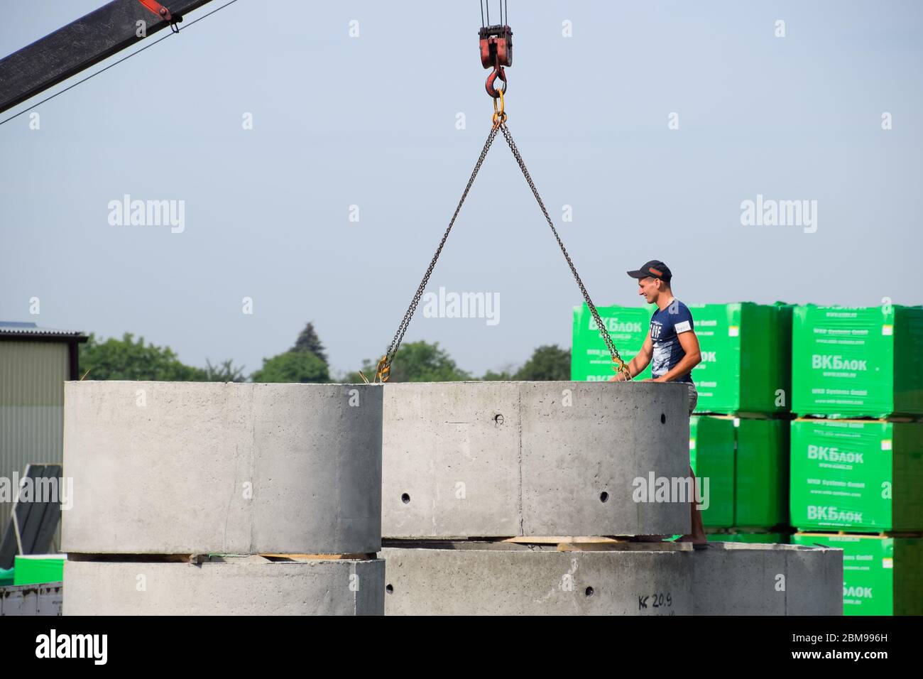 Stavropol, Russia - June 13, 2019: The slinger at the construction site ...