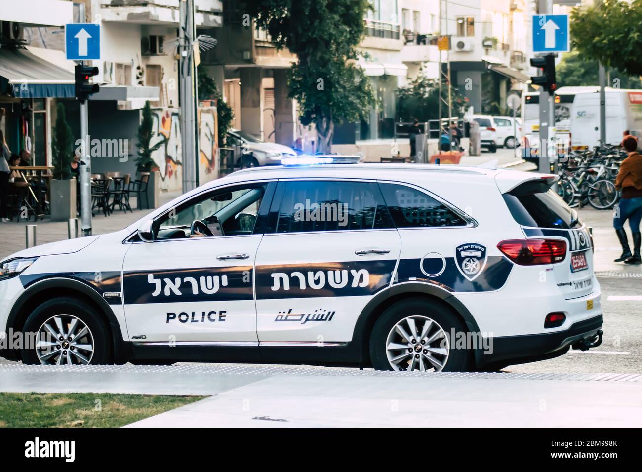 Tel Aviv Israel December 23, 2019 View of a Israeli police car rolling ...