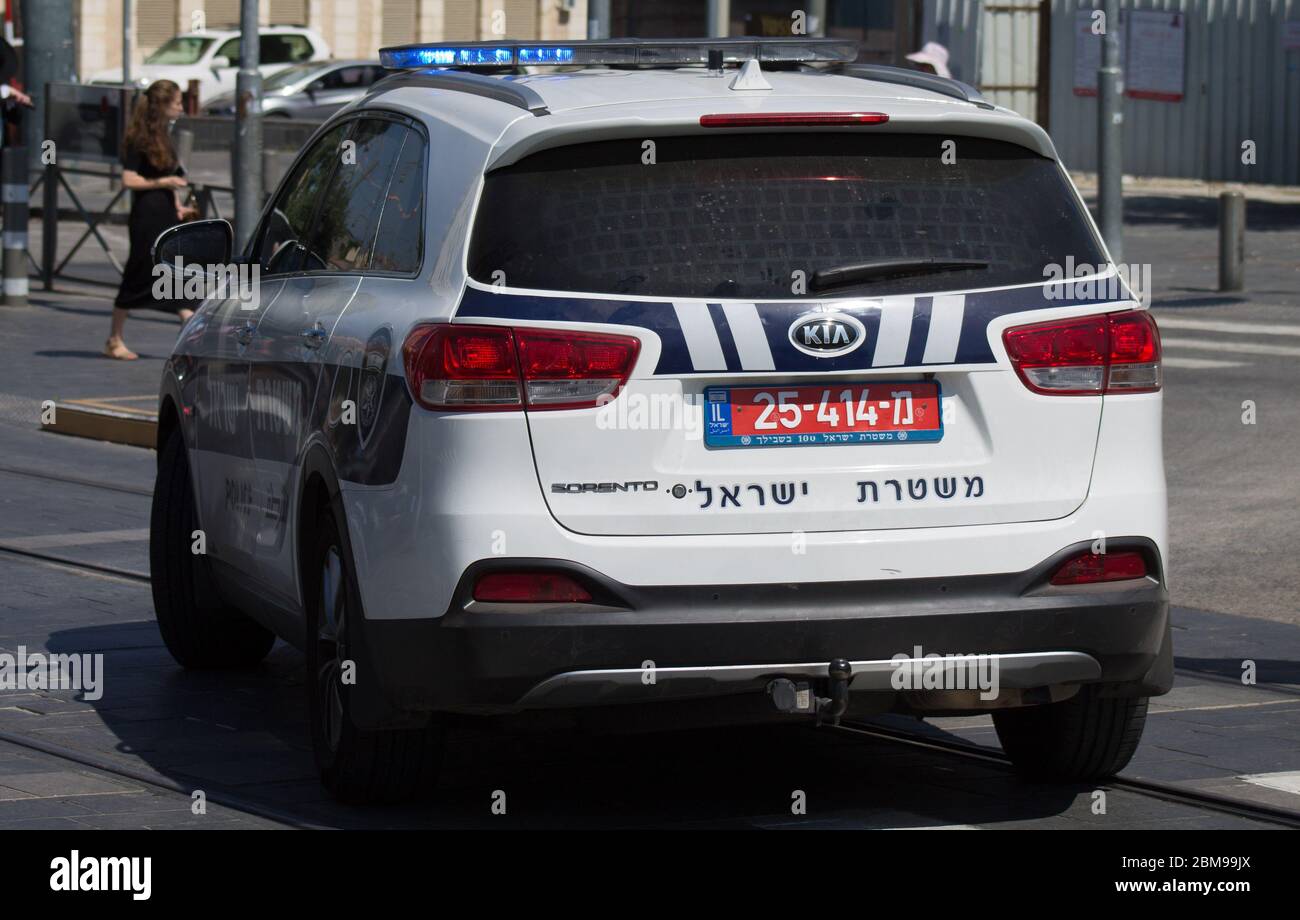Jerusalem Israel July 2, 2019 View of a Israeli police car rolling in ...