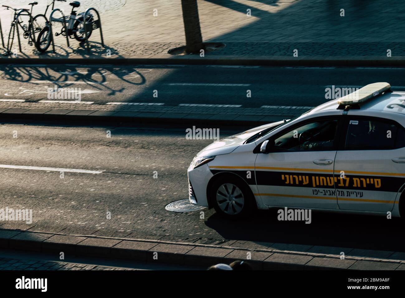 Tel Aviv Israel December 08, 2019 View of a Israeli police car rolling ...