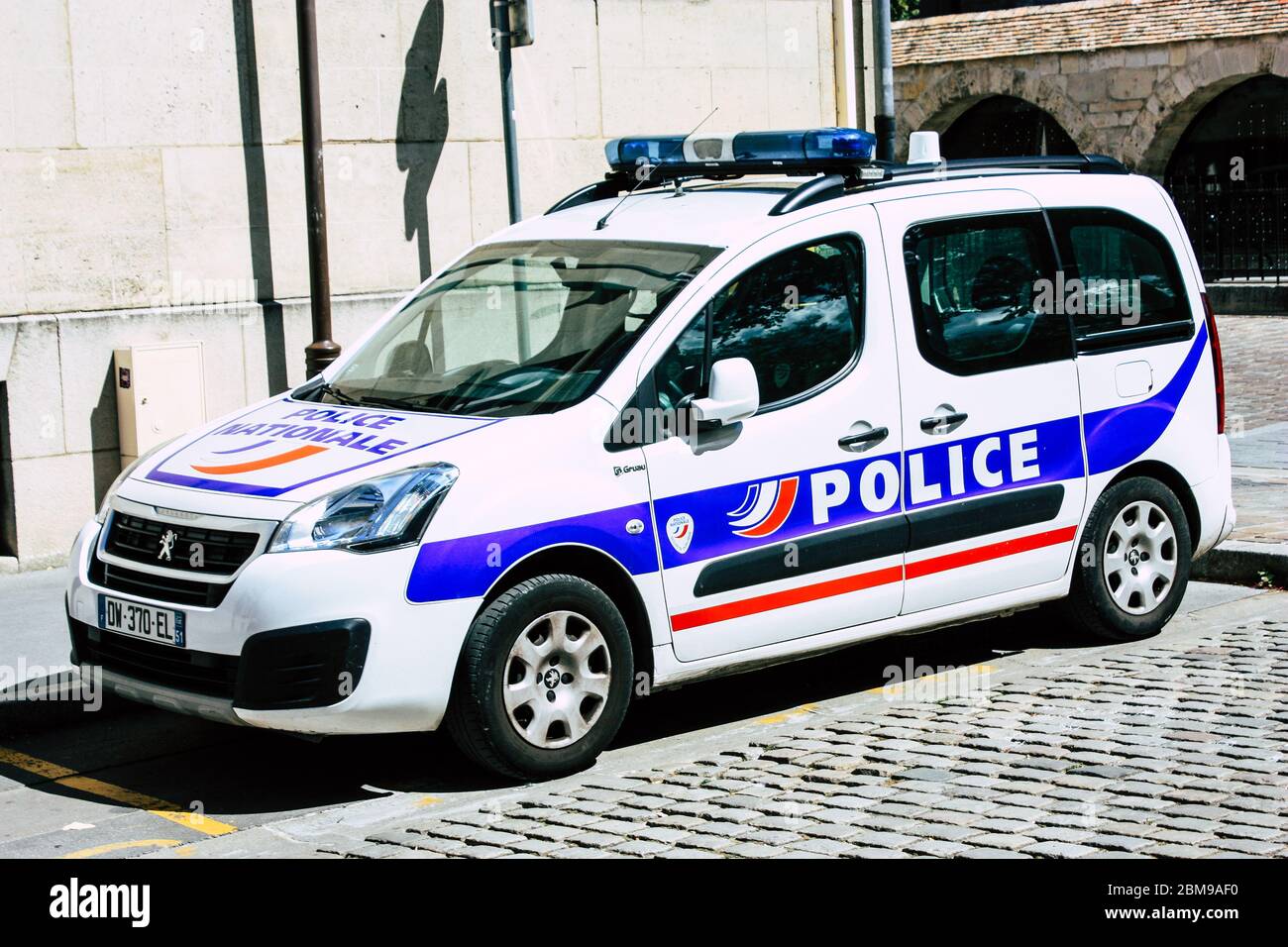 Reims France August 10, 2018 View of a french police car in the street ...