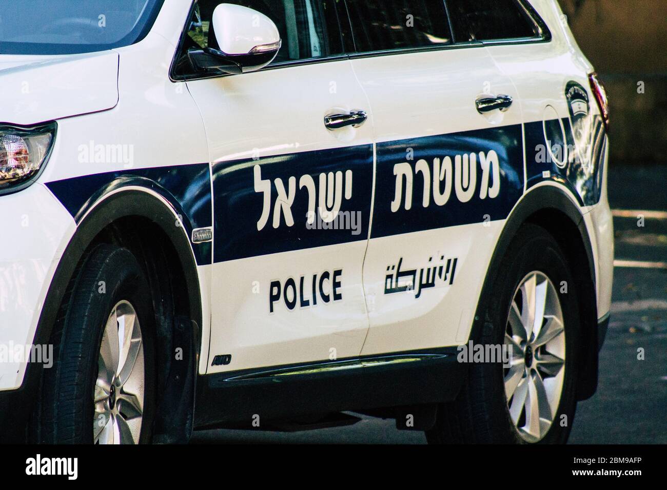 Tel Aviv Israel August 24, 2019 View of a Israeli police car rolling in ...