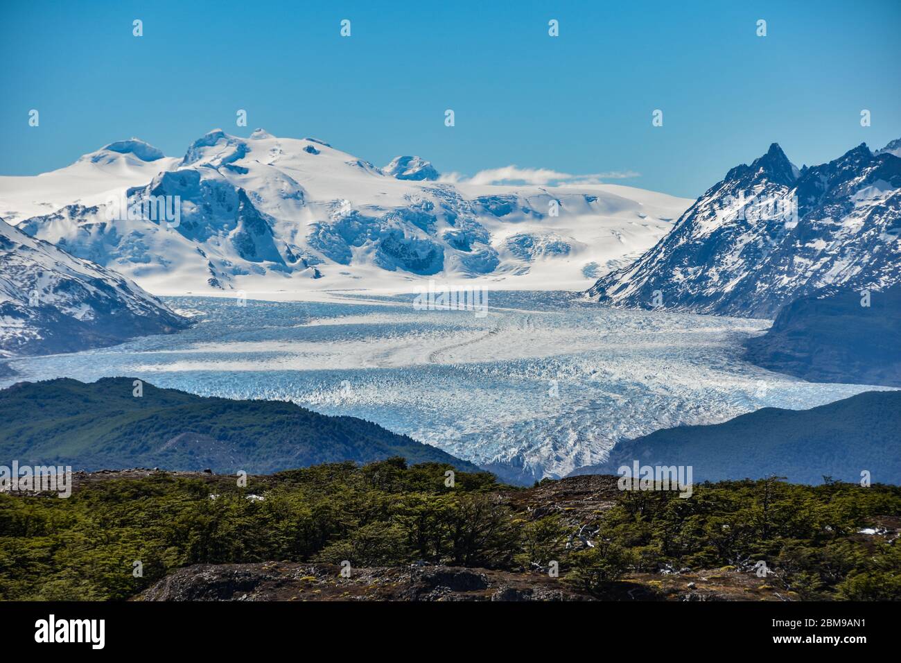 view over Grey glacier towards the andes and the patagonian ice field ...