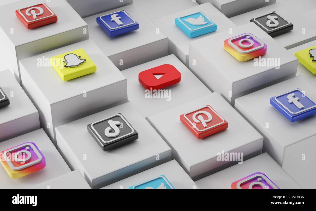 Most Popular Social Media Icon on 3D Rendering White Cubes Stock Photo ...