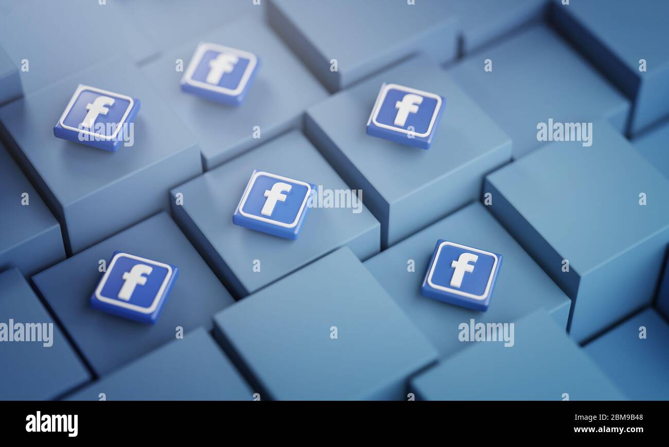 Facebook Logo on Cubes. Social Media Background 3D Rendering Stock ...