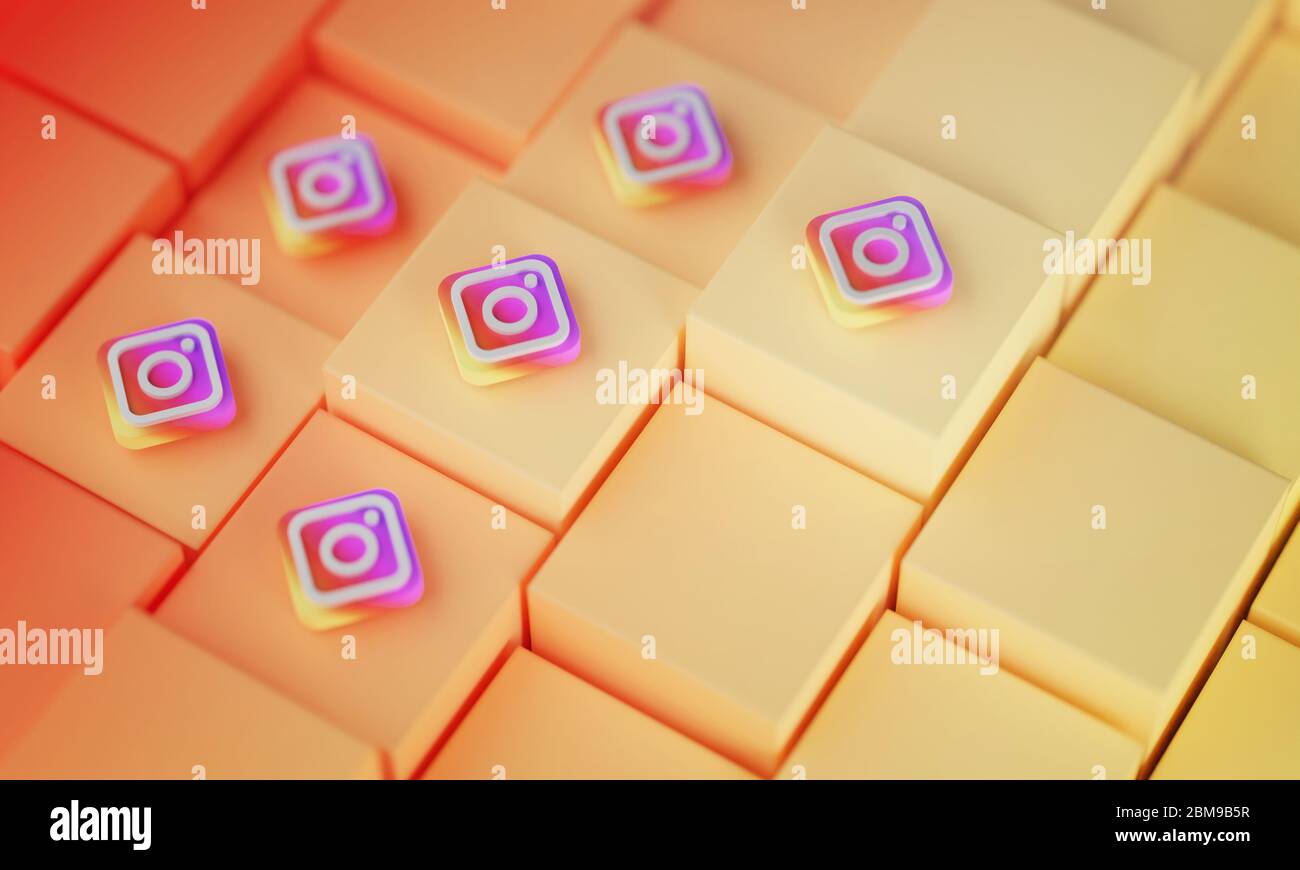 Instagram Logo on Cubes. Social Media Background 3D Rendering Stock ...
