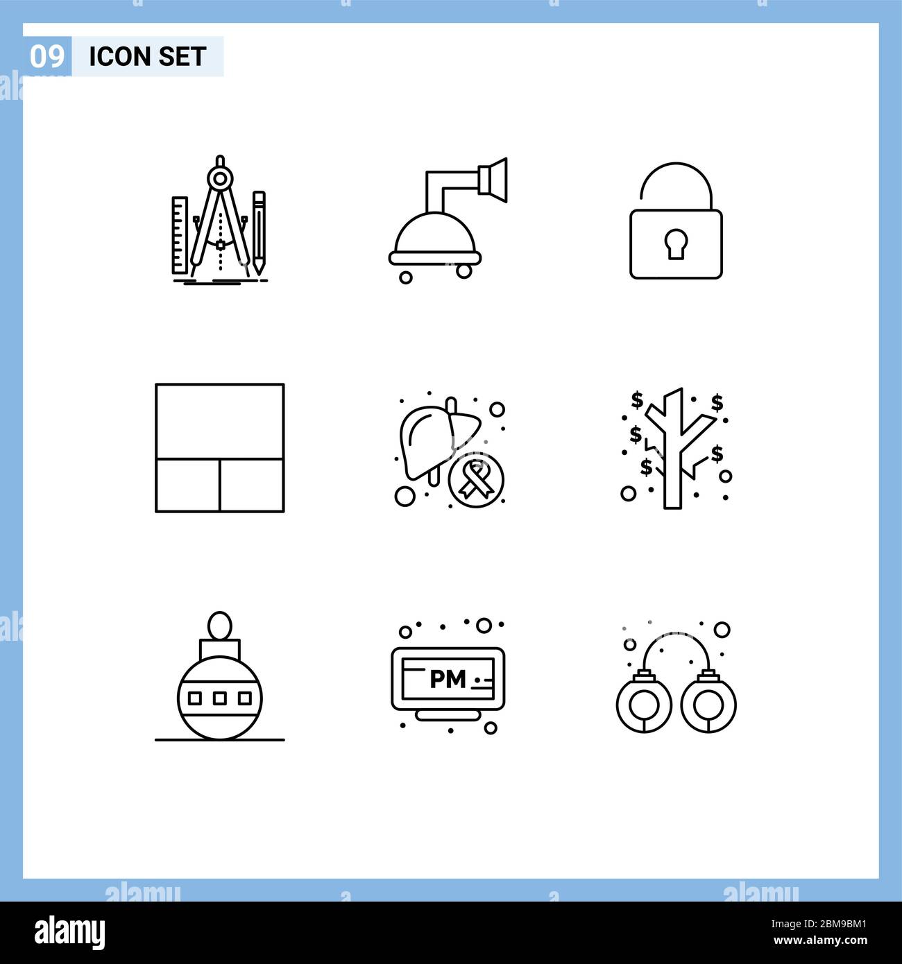 Group of 9 Outlines Signs and Symbols for sick, illness, unlock ...