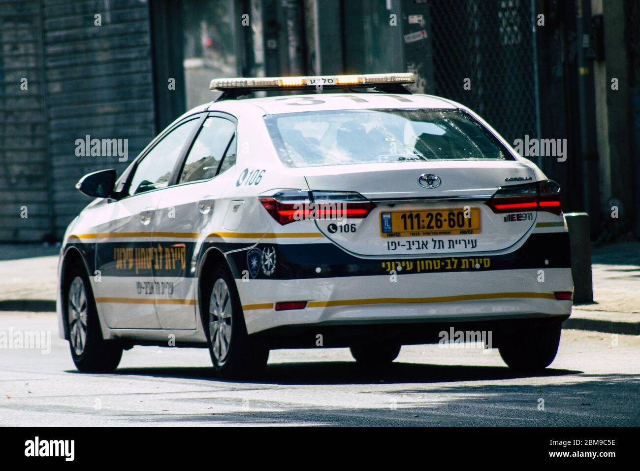 Tel Aviv Israel July 27, 2019 View of a Israeli police car rolling in ...