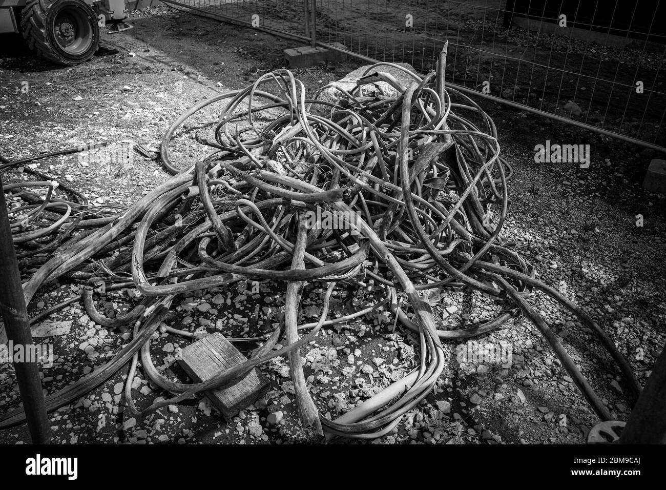 on a construction site a pile of old electric cables Stock Photo - Alamy