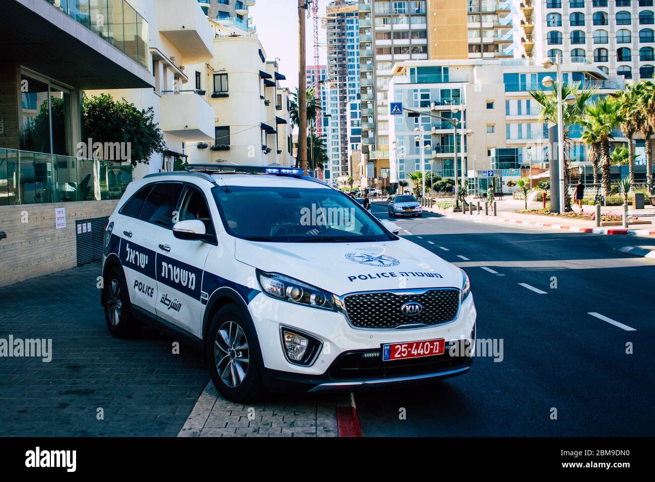 Tel Aviv Israel September 28, 2019 View of a Israeli police car parked ...