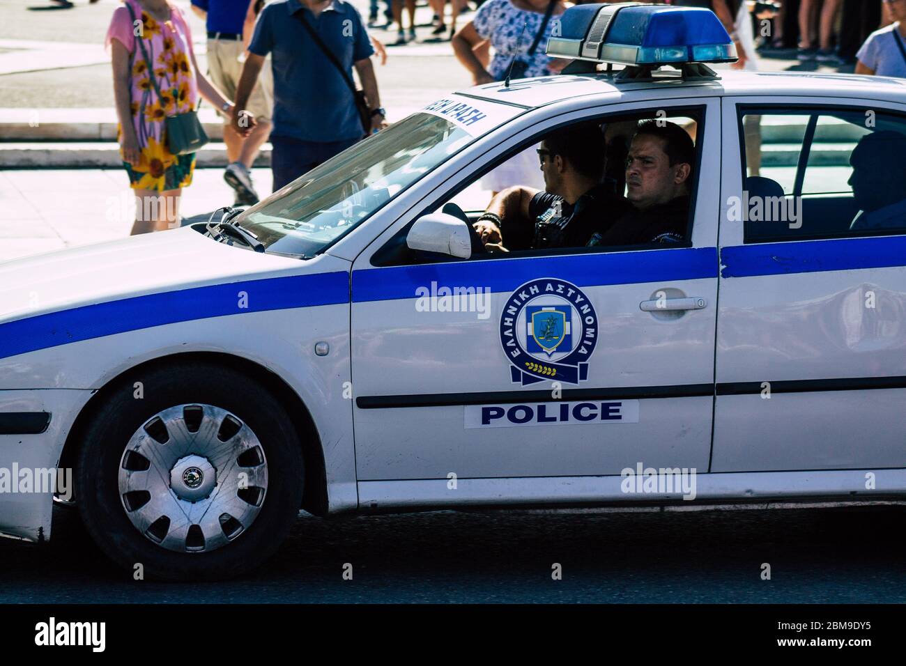 Athens Greece September 1, 2019 View of a Greek police car driving ...