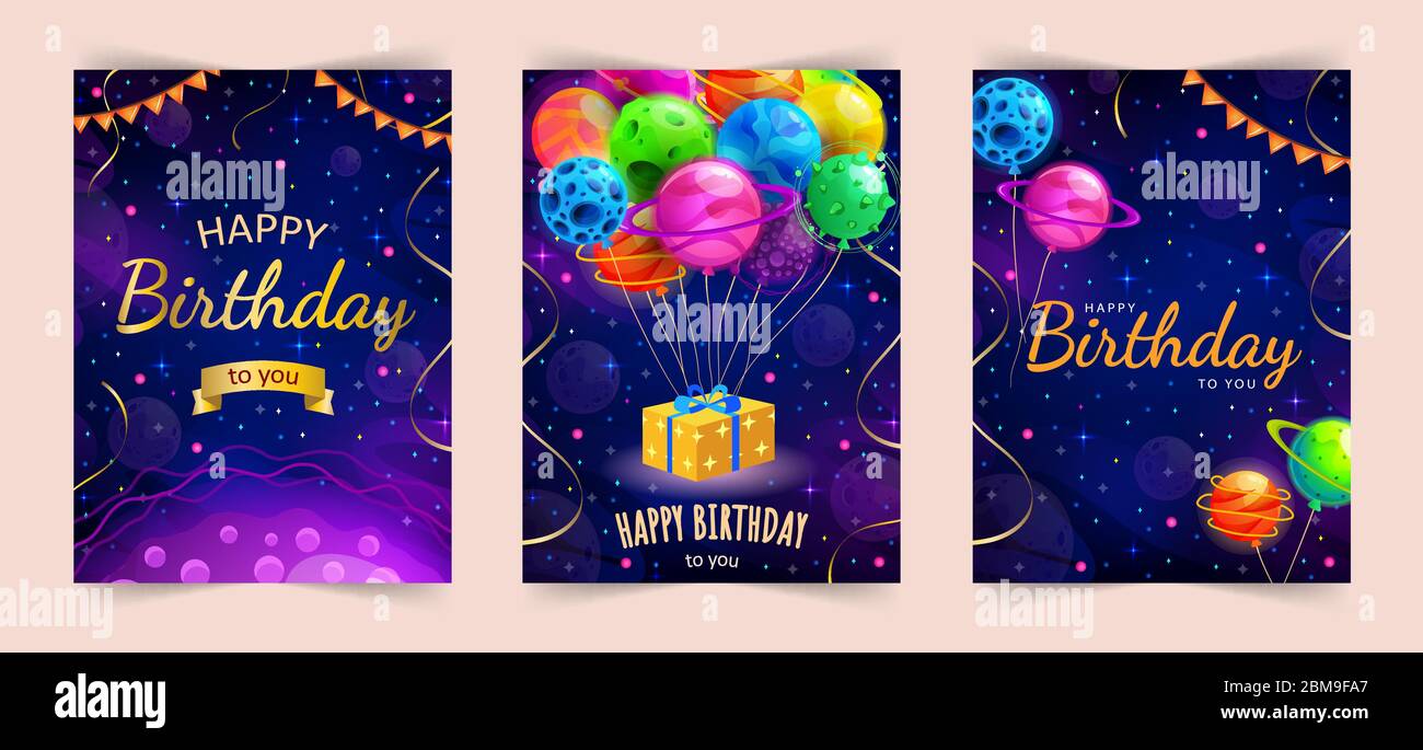 Happy Birthday. Space and universal background with realistic golden ...