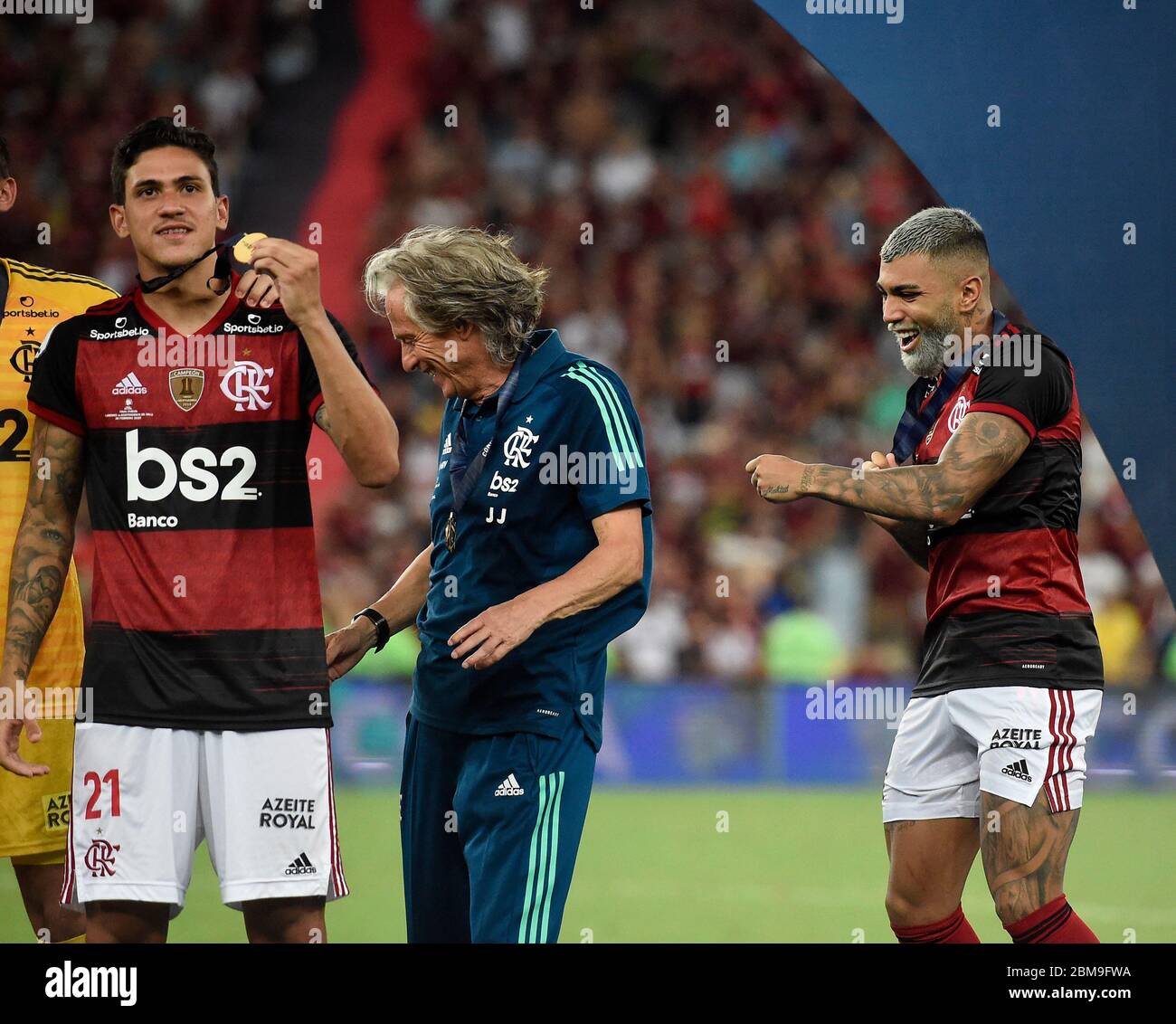 Flamengo soccer club players and coach, celebrate the title with the ...