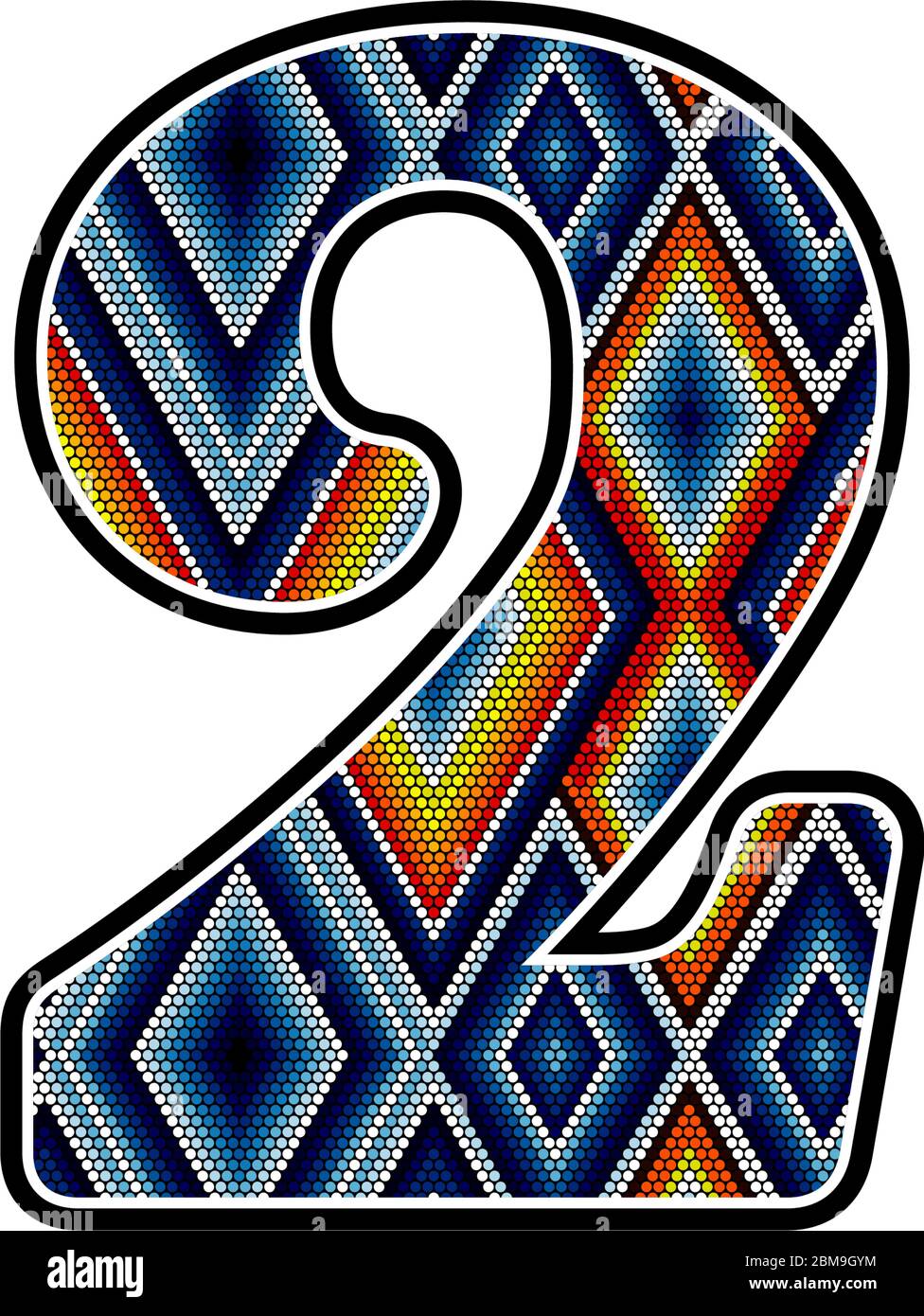 number 2 with colorful dots abstract design inspired in mexican huichol ...