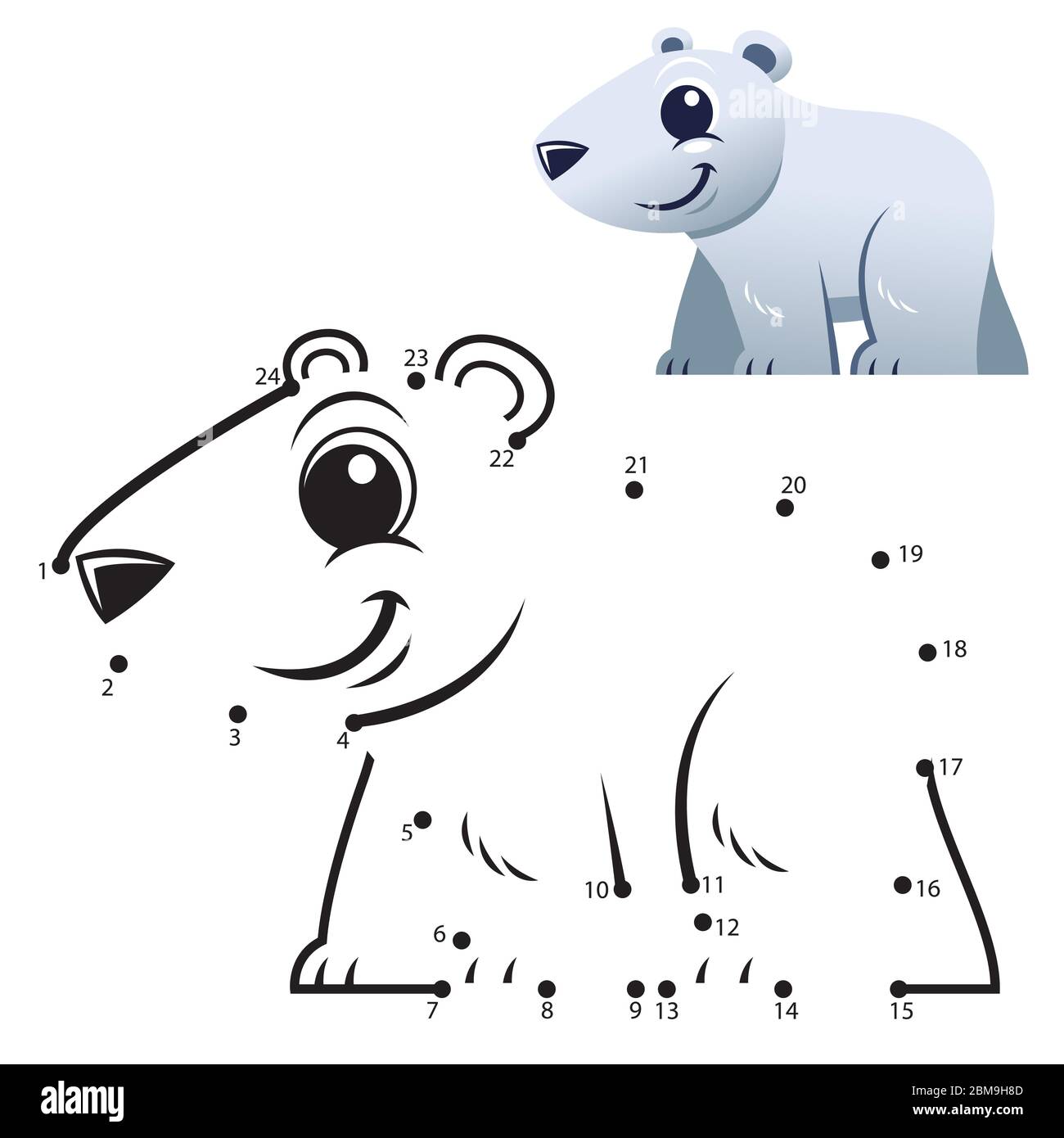 Education Numbers game. Dot to dot game. Polar bear cartoon Stock ...