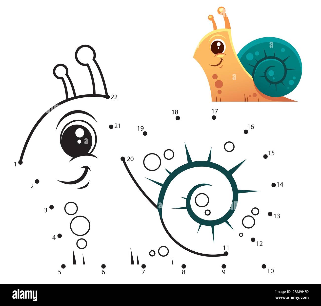 Education Numbers game. Dot to dot game. Snail cartoon Stock Vector ...