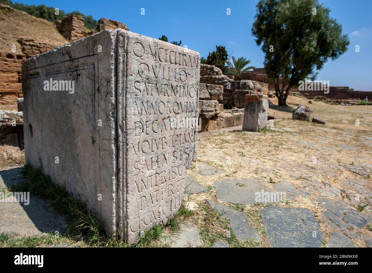 A Roman funerary stele inscribed in Latin at Chellah (Roman Sala ...