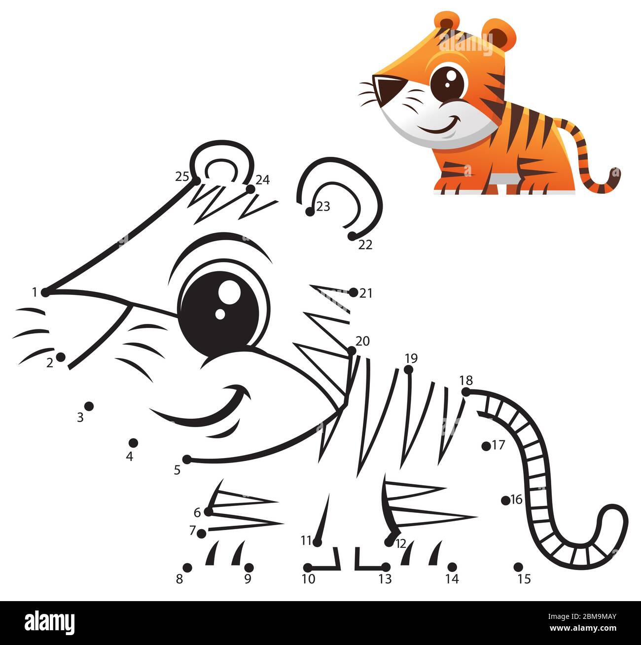 Education Numbers game. Dot to dot game. Tiger cartoon Stock Vector ...