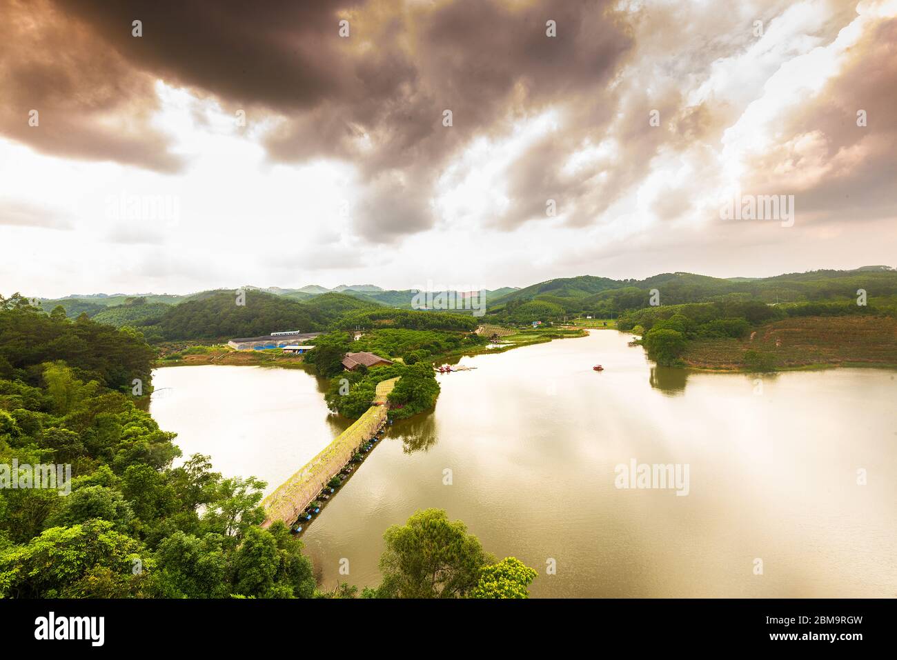 Overhead shot of rural sunset lake scenery Stock Photo - Alamy
