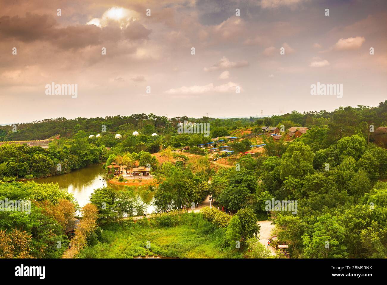 Overhead shot of rural sunset lake scenery Stock Photo - Alamy