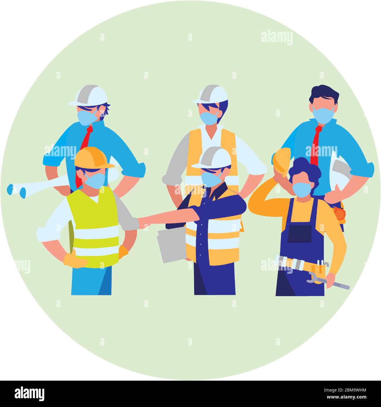Industrial workers working with face mask vector illustration design ...