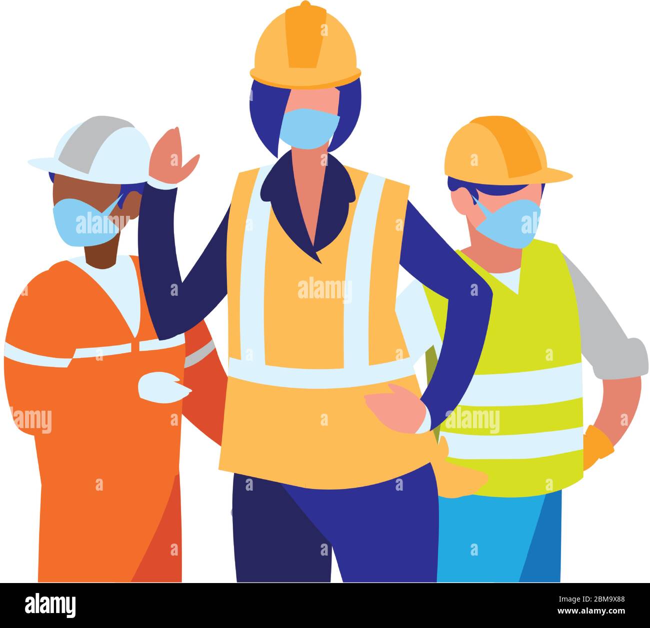 Industrial workers working with face mask vector illustration design ...