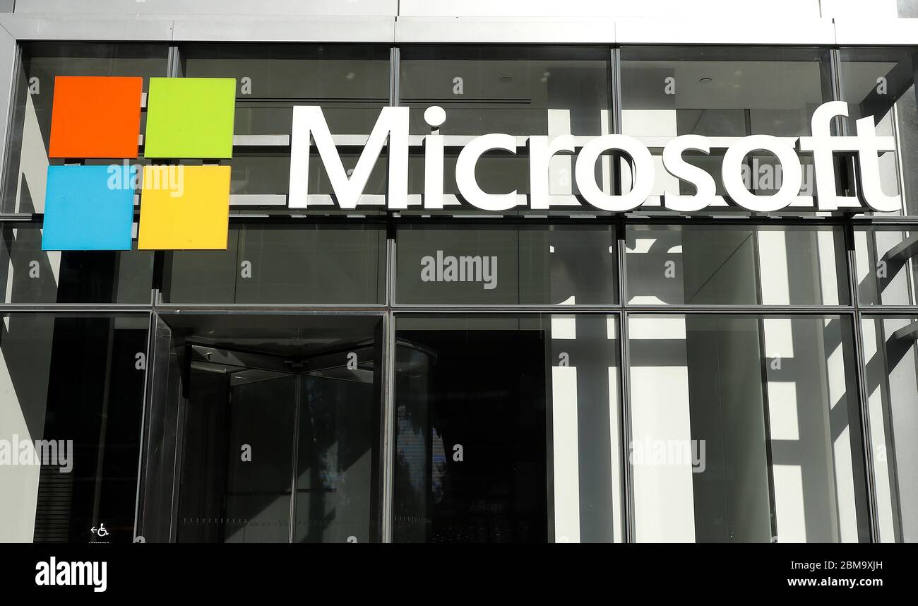 Microsoft logo is seen on one of their branches Stock Photo - Alamy