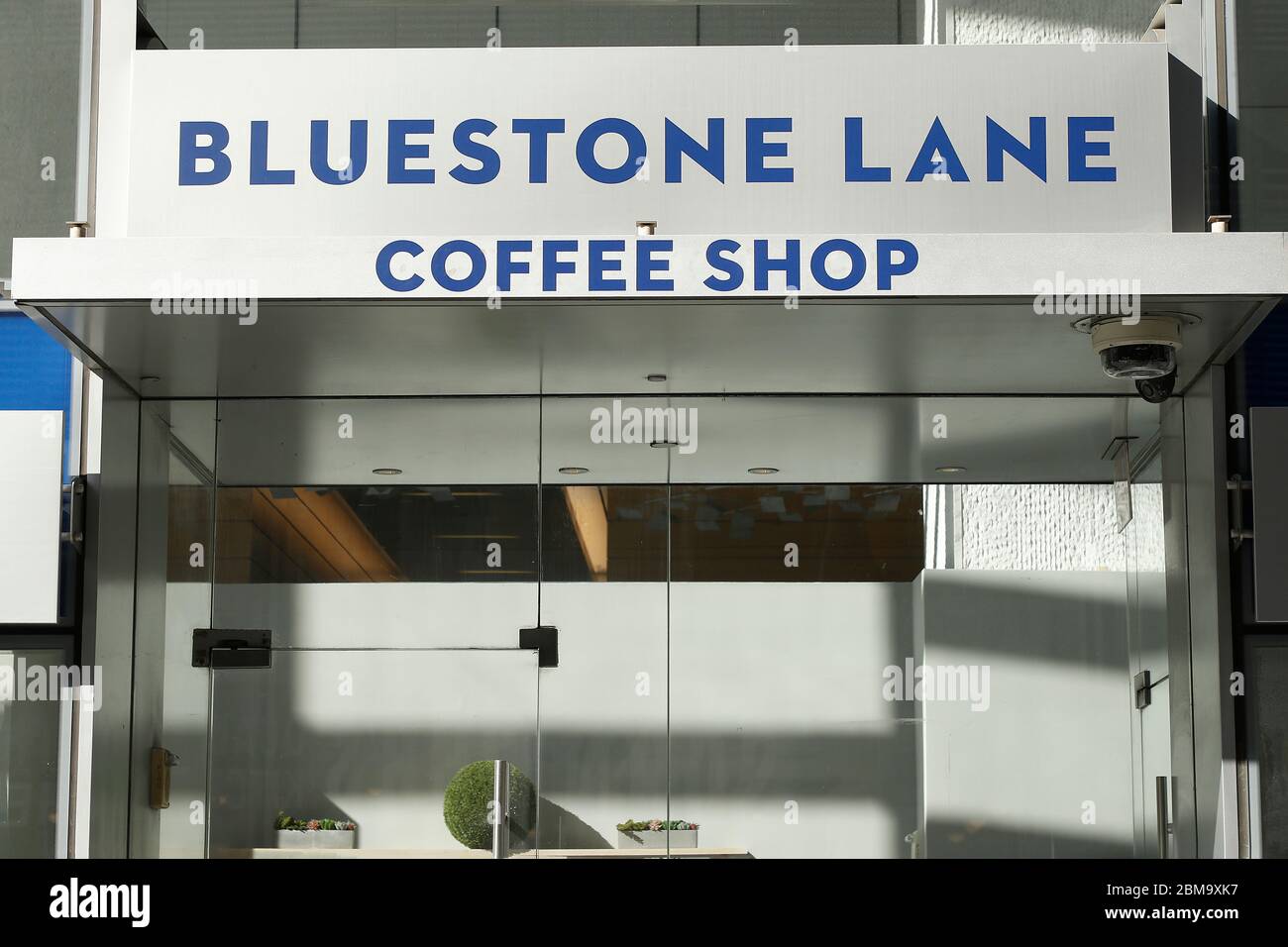 Bluestone lane coffee shop logo is seen on one of their branches Stock ...
