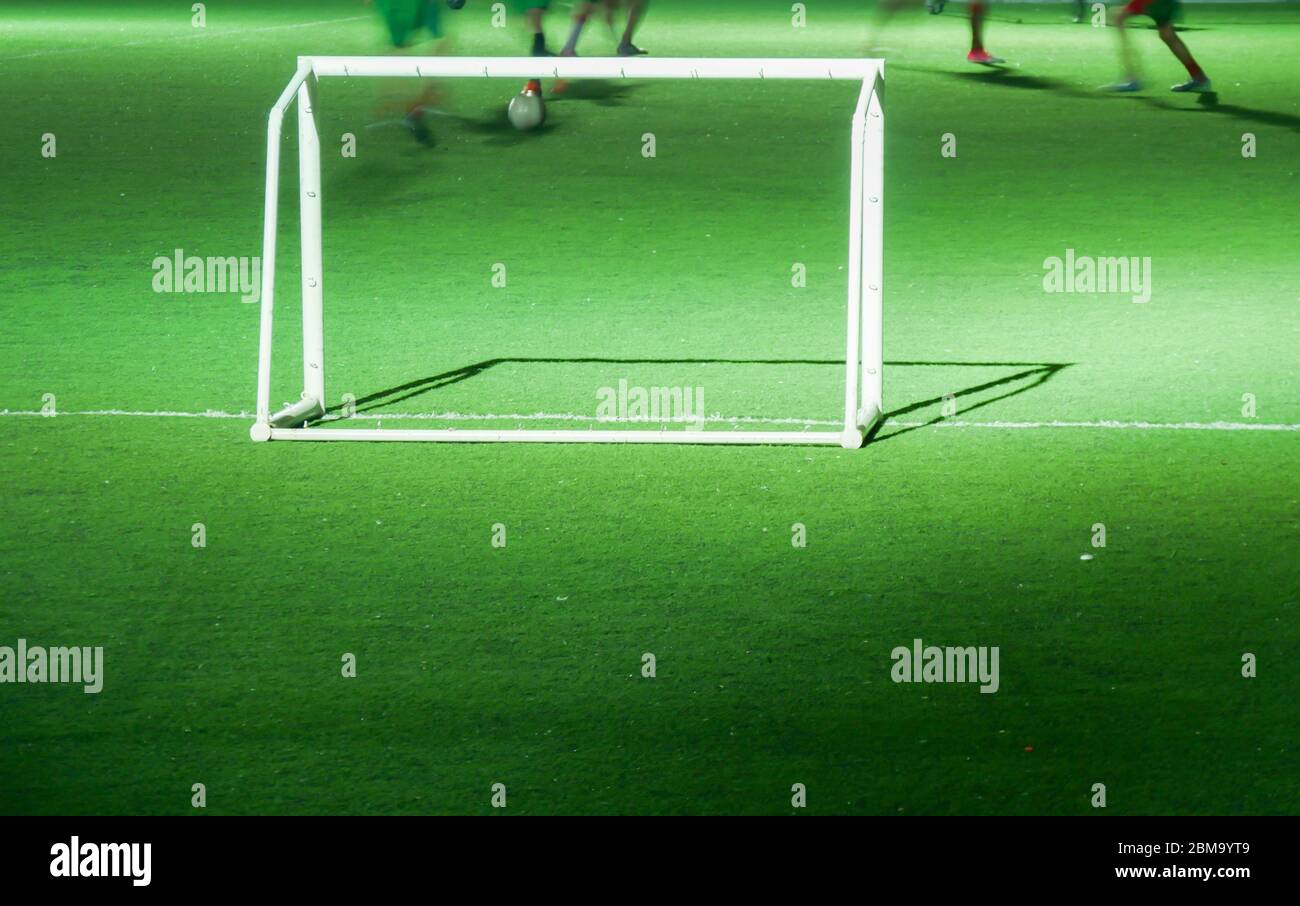 Small Football or Soccer Field with the Goal Post in the Night Time ...