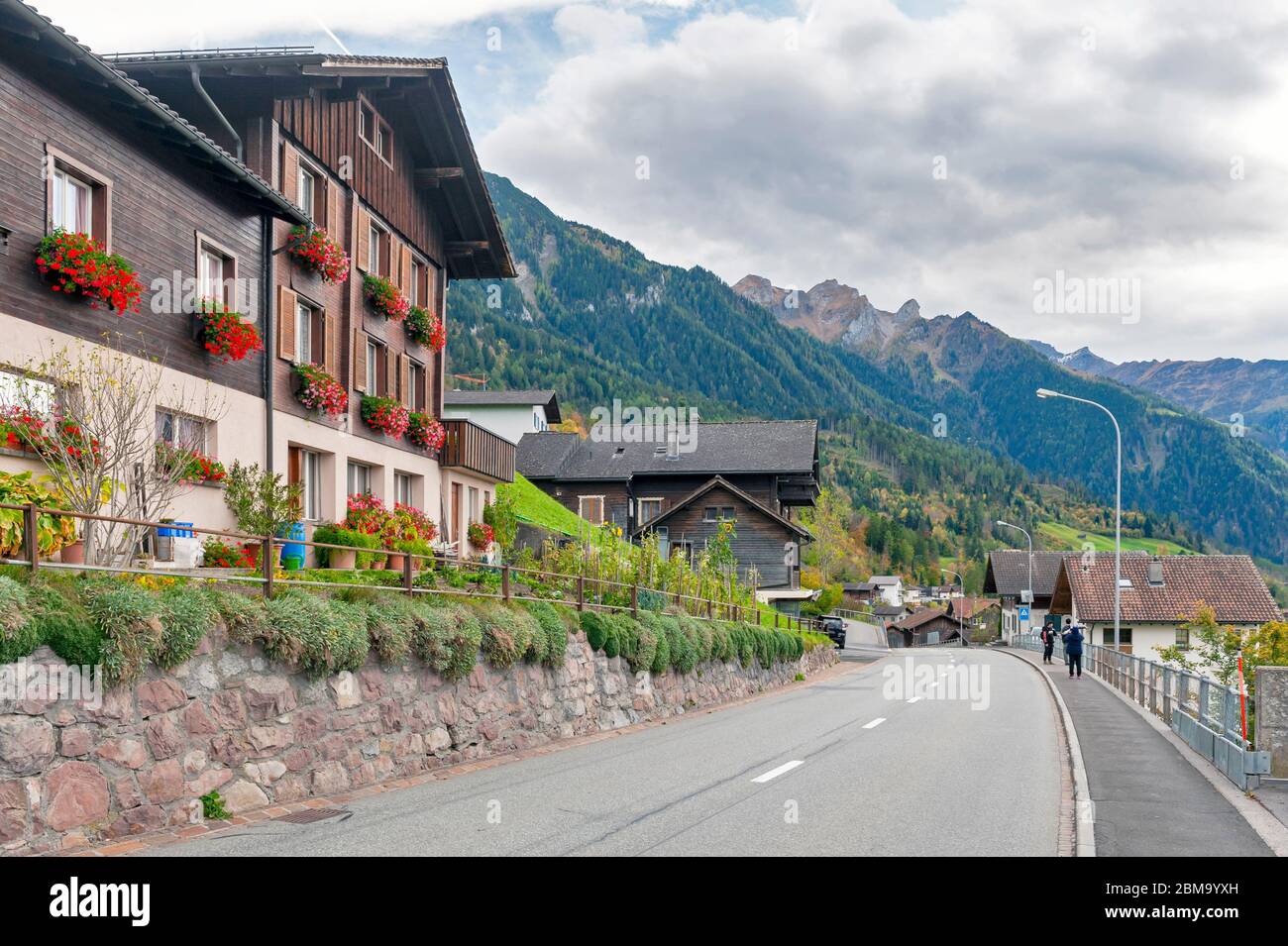 Landscape of hillside village in Triesenberg, a municipality in ...