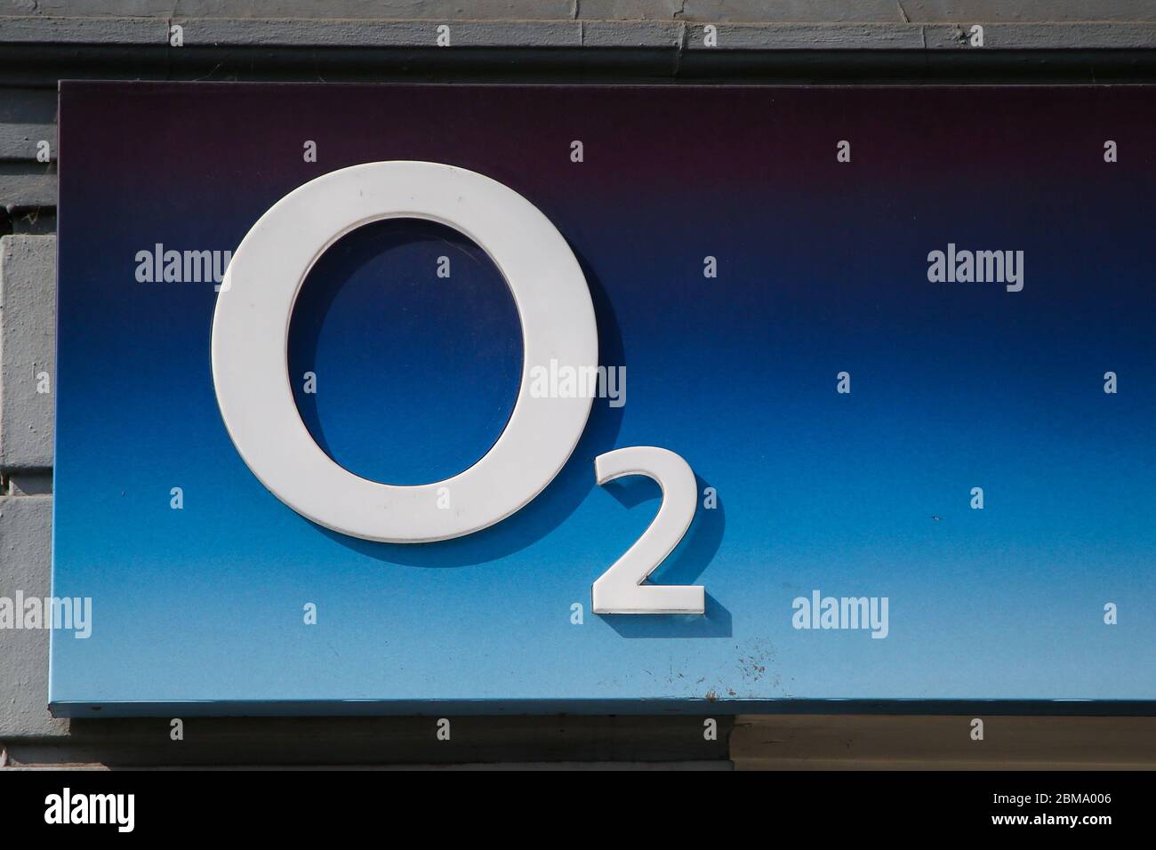 O2 logo outside its store in London.O2 is a telecommunication service ...