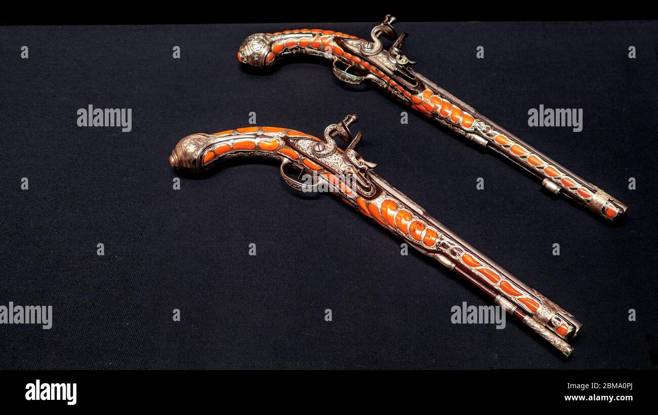 ISTANBUL, TURKEY - SEPTEMBER 21, 2019: Ancient Turkish weapons in the ...